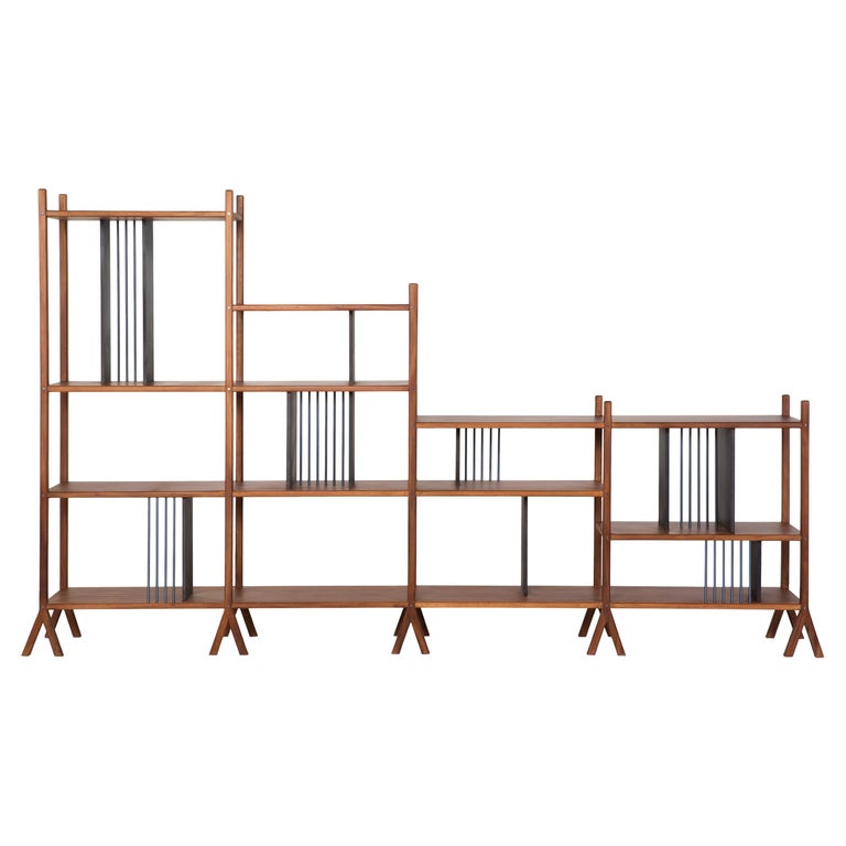 Orizaba Double Sided Bookcase A and C, Wood and Aluminium, Contemporary ...