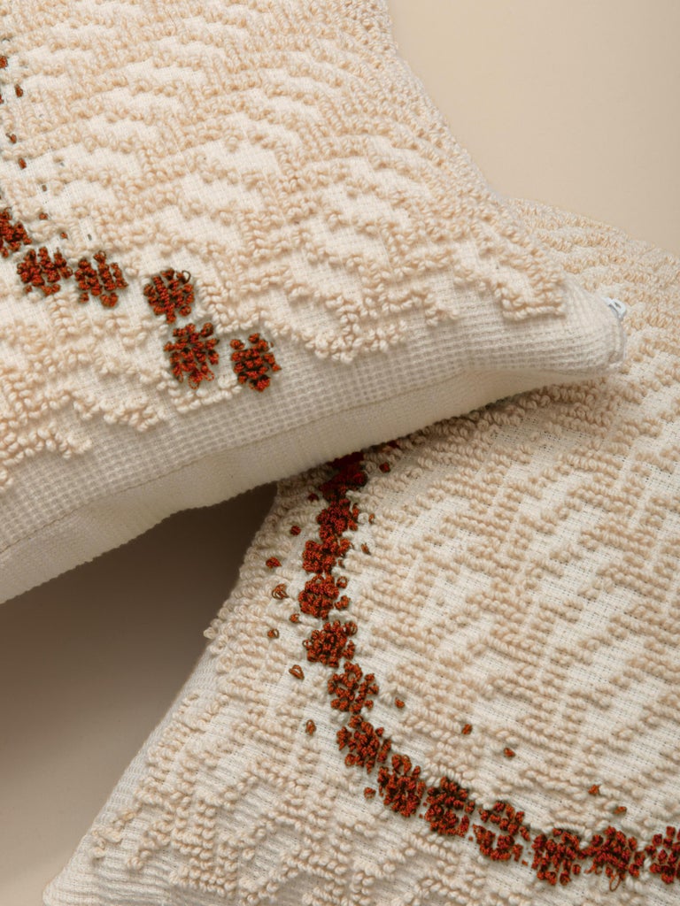 ORMA, Square Natural White and Brown Cotton Cushion For Sale at 1stDibs