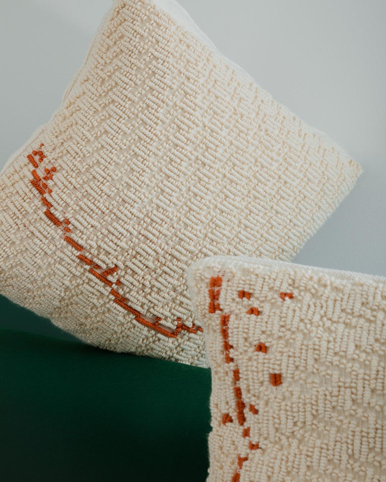 ORMA, Square Natural White and Brown Cotton Cushion For Sale at 1stDibs