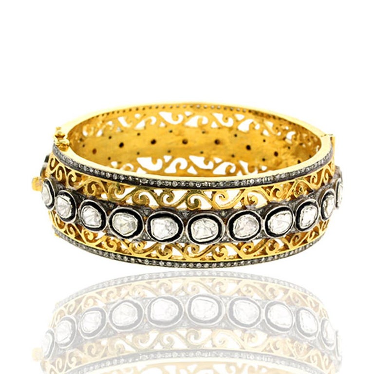 Ornamental Design Bangle with Diamonds Surrounded by Pave Diamond Made ...