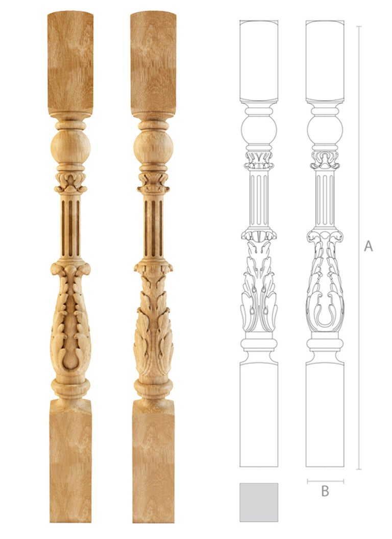 Renaissance style Staircase Pillar from Oak or Beech, Solid Newel Post ...