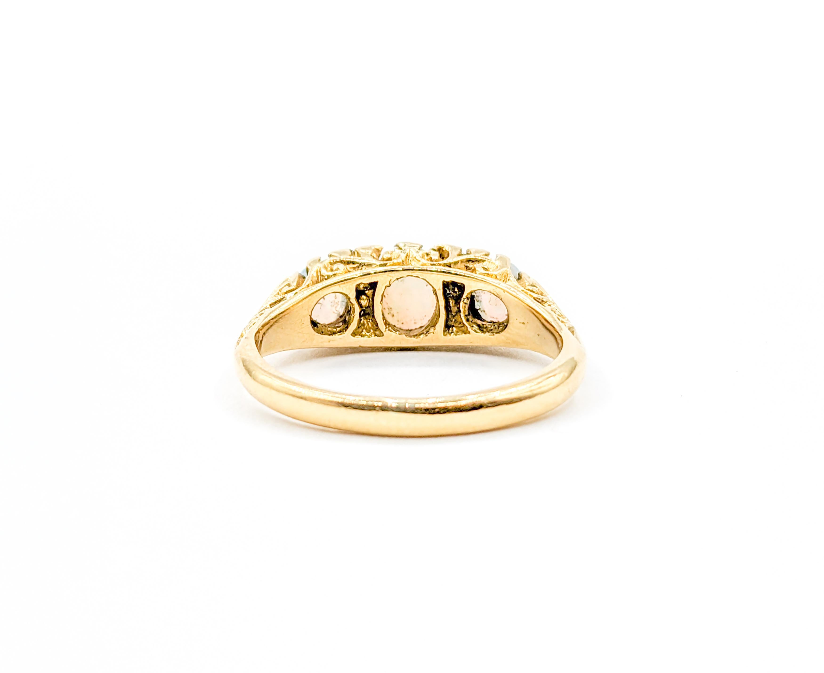 Ornate 18k Scroll Pattern Opal and Diamond Band Ring For Sale at 1stDibs