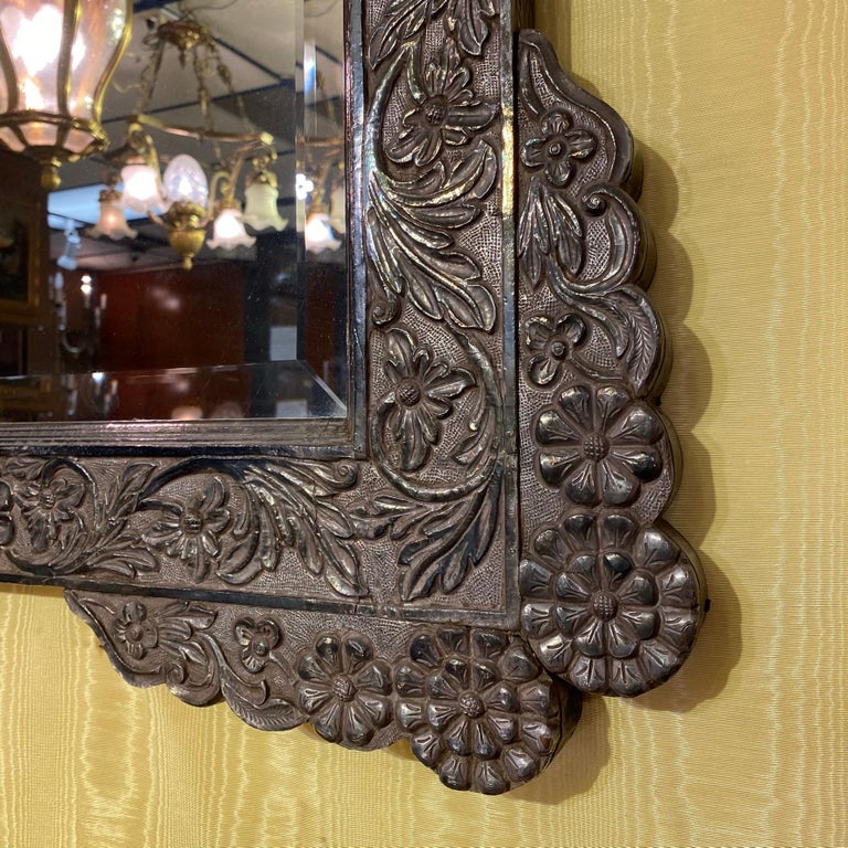 Ornate 19 Century Indian Silver Clad Mirror For Sale at 1stDibs
