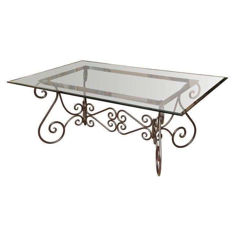 Ornate 19th Century French Polish Steel Base Table with Glass Top For ...