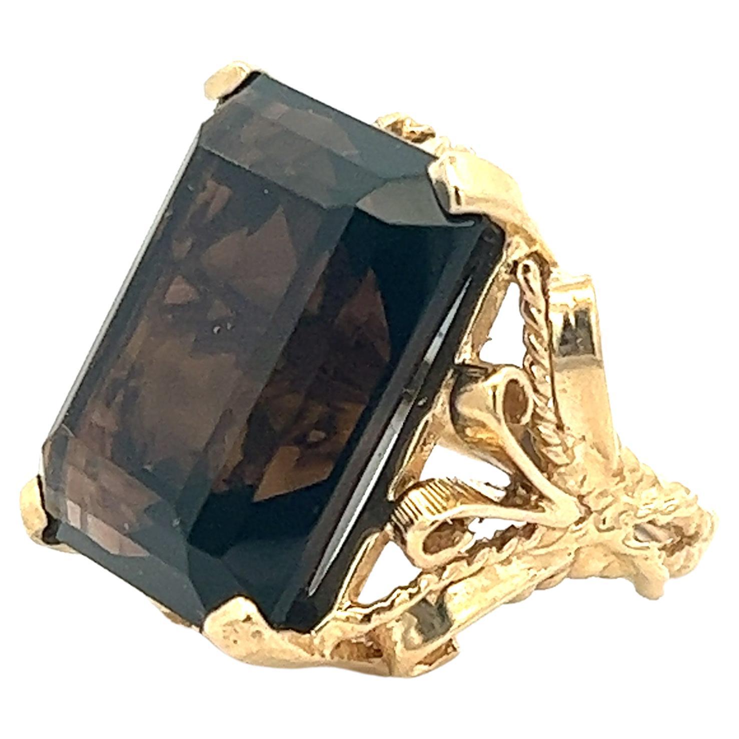 Ornate 20.9ct Natural Smoky Quartz 14kt Yellow Gold For Sale at 1stDibs