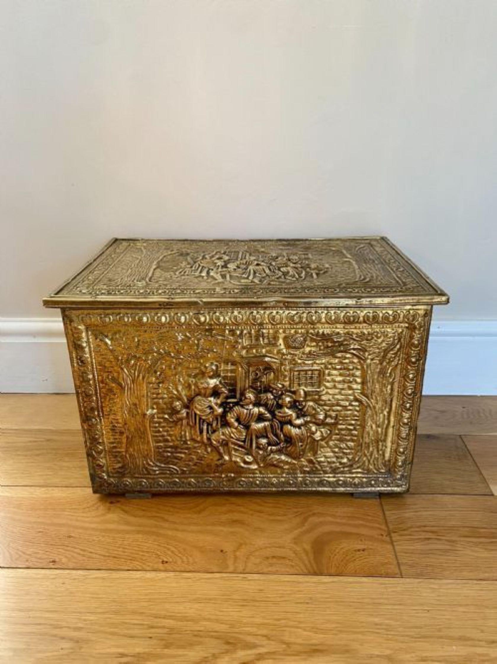 Ornate Antique Quality Brass Coal Box For Sale at 1stDibs