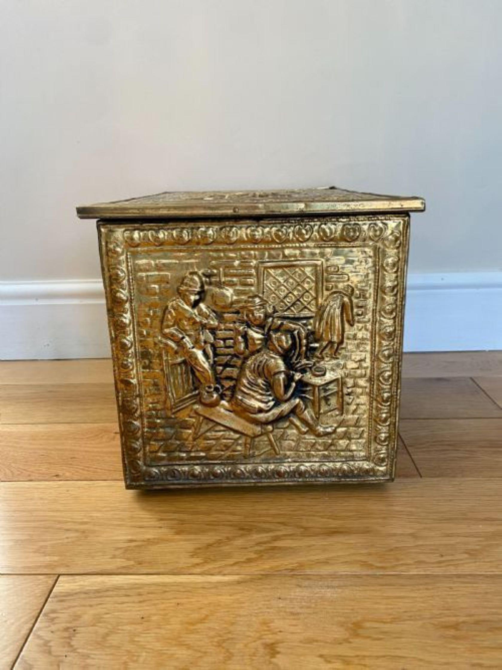 Ornate Antique Quality Brass Coal Box For Sale at 1stDibs