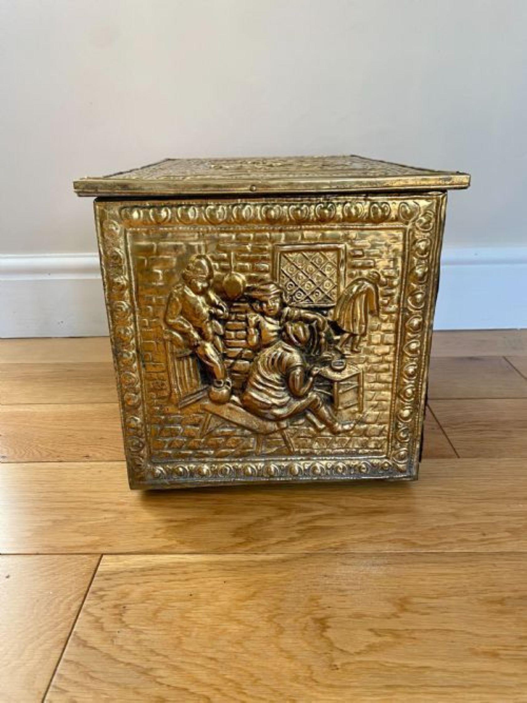 Ornate Antique Quality Brass Coal Box For Sale at 1stDibs