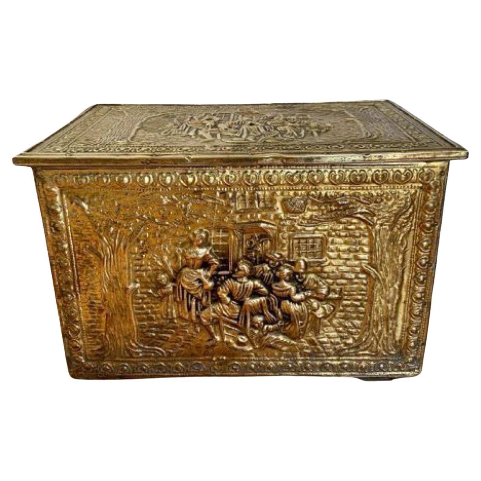 Ornate Antique Quality Brass Coal Box For Sale at 1stDibs