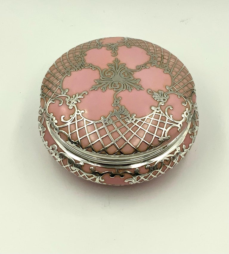 Ornate Antique Sterling Silver Pink Porcelain Vanity Powder Jar Trinket ...