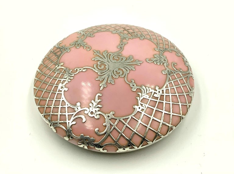 Ornate Antique Sterling Silver Pink Porcelain Vanity Powder Jar Trinket ...