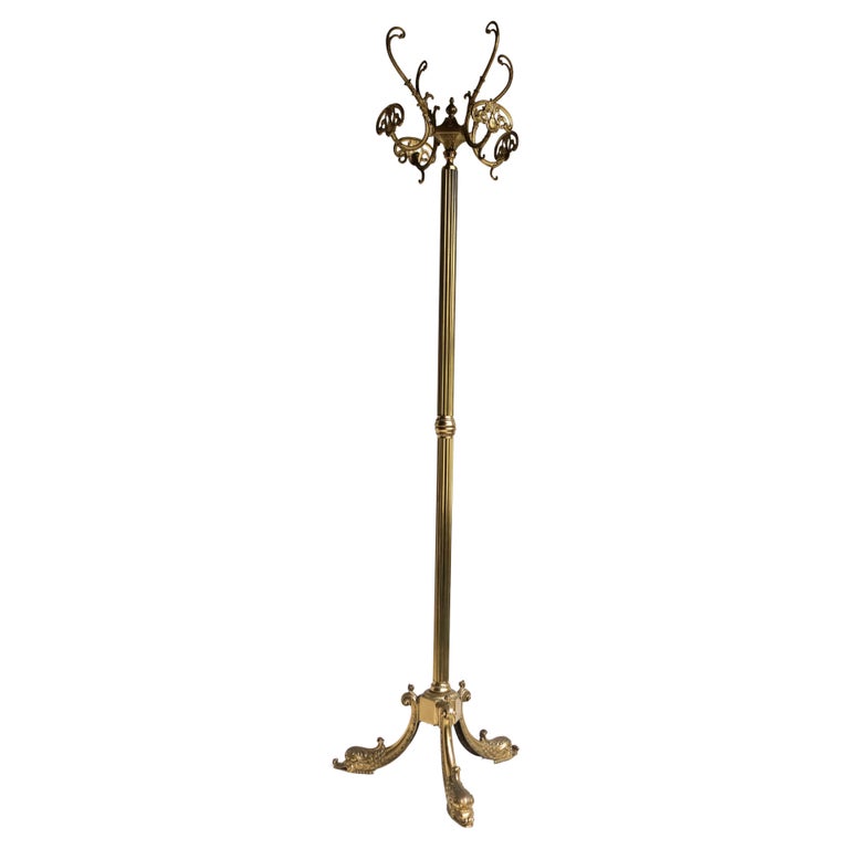 Ornate Brass Free Standing Coat Hat Rack Italian Hall Tree Stand ...