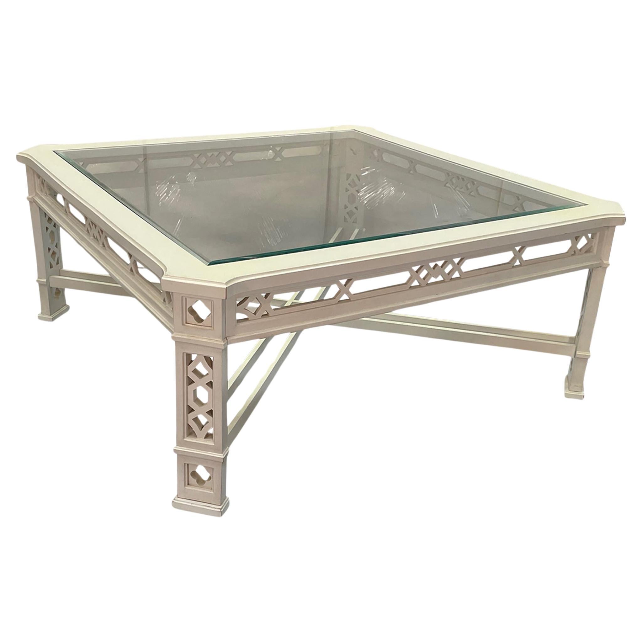 Ornate Carved Wood Fretwork Coffee Table by Thomasville For Sale at 1stDibs