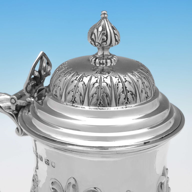 Ornate Chased Victorian Antique Sterling Silver Tankard, Sheffield 1856 ...