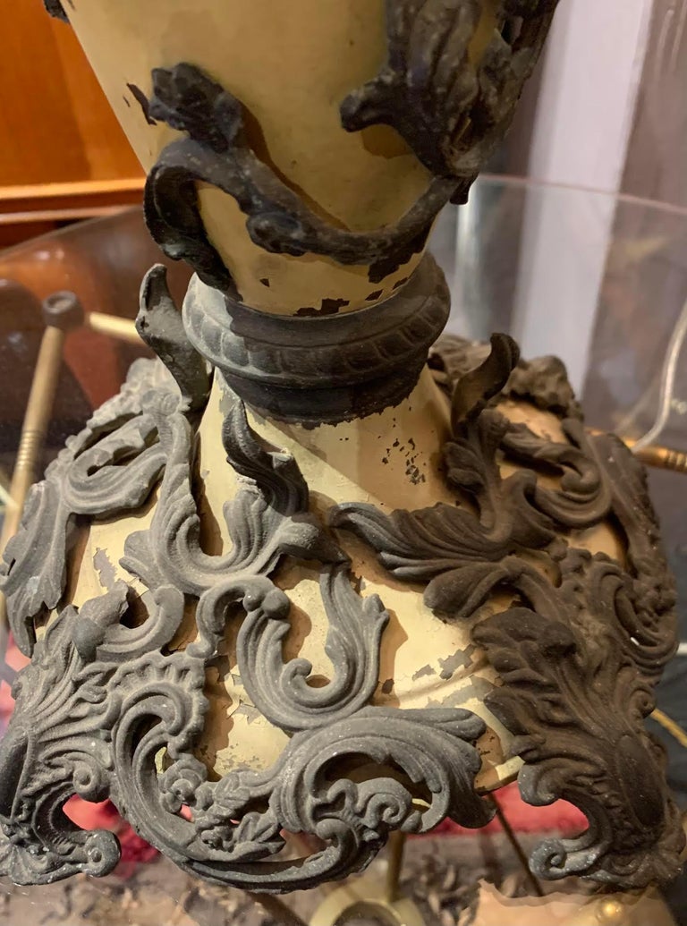 Ornate Decorative Detail Zinc Single Lamp with Shade, Italy, 1940s For ...