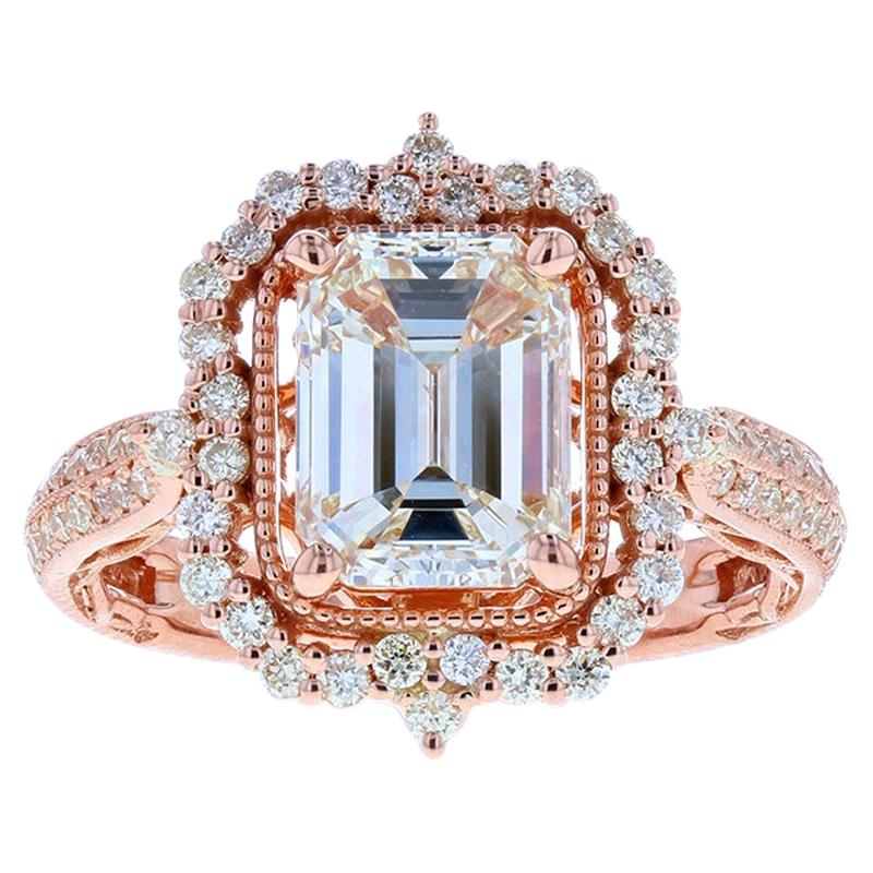 Ornate Emerald Cut Diamond Engagement Ring in Rose Gold For Sale at ...