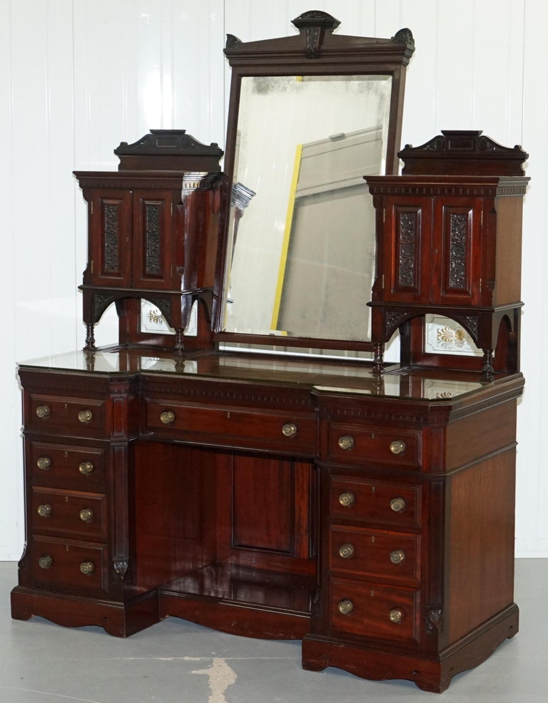 Ornate Grand Victorian Hardwood Dressing Table Loads of Drawers Storage ...