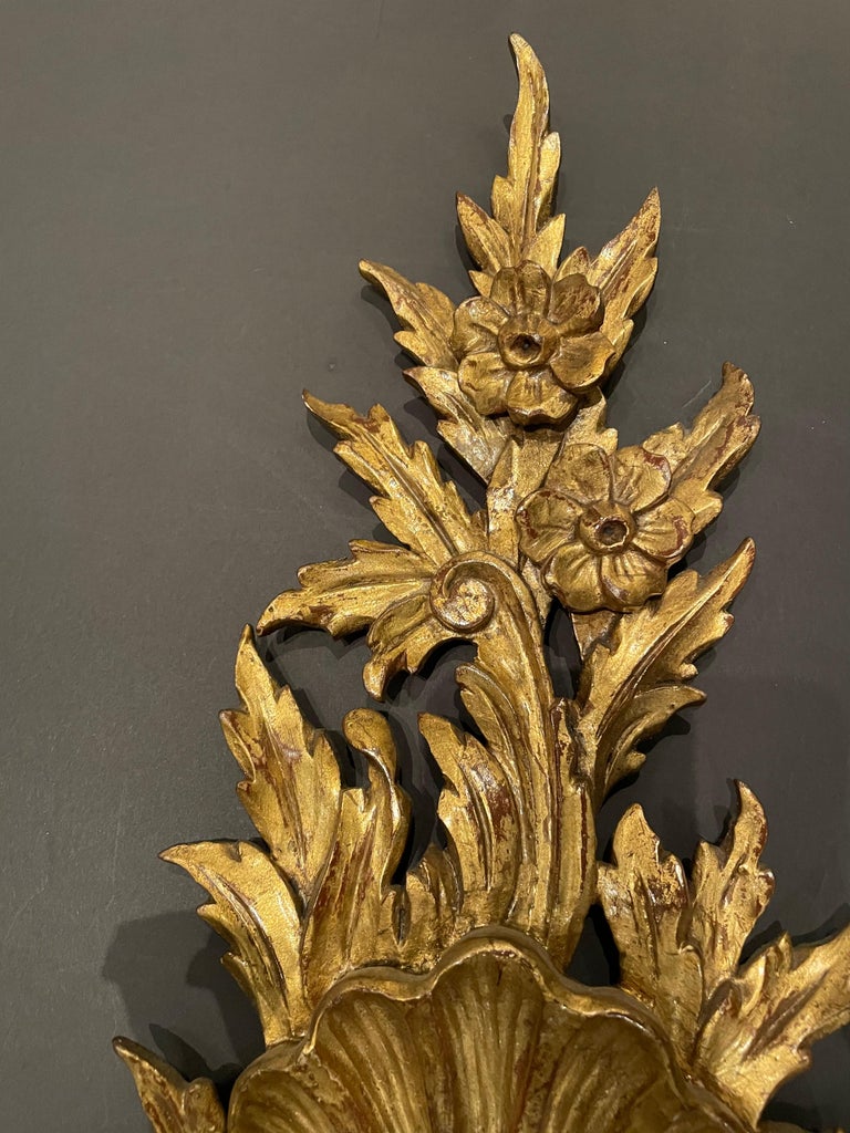 Ornate Italian Rococo Style Giltwood Candle Sconces For Sale at 1stDibs
