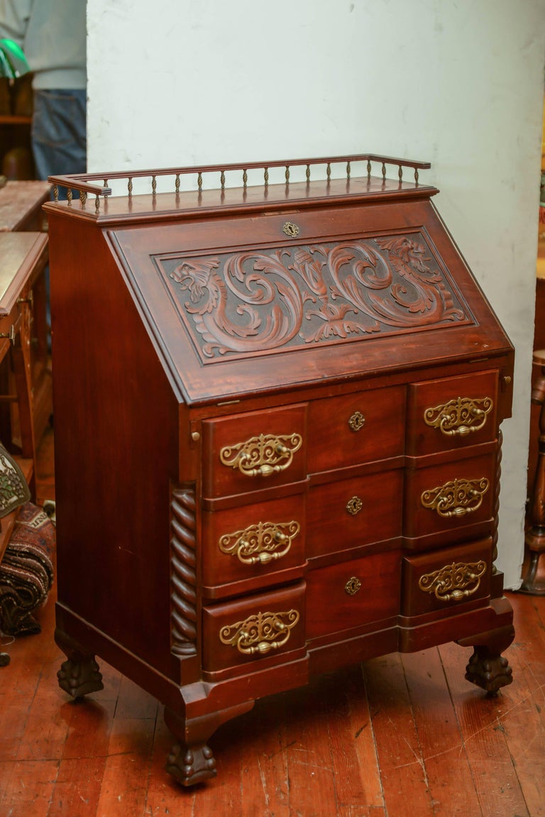 Ornate Late Victorian Block Front Drop Front Secretary Desk at 1stDibs