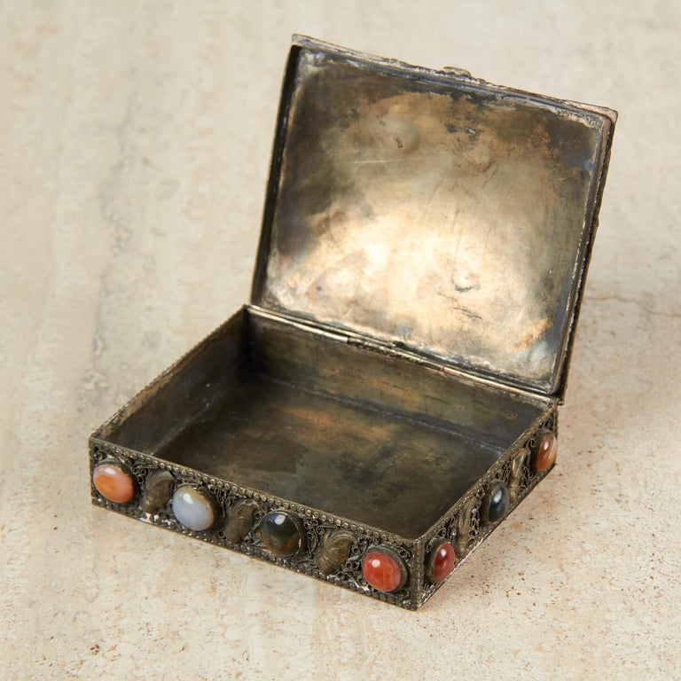 Ornate Pewter Box with Mixed Stones For Sale at 1stDibs