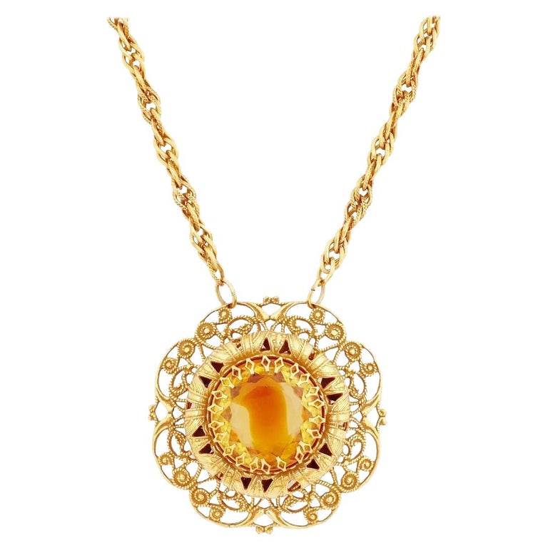 Ornate Rivoli Crystal Medallion Necklace, 1960s For Sale at 1stDibs