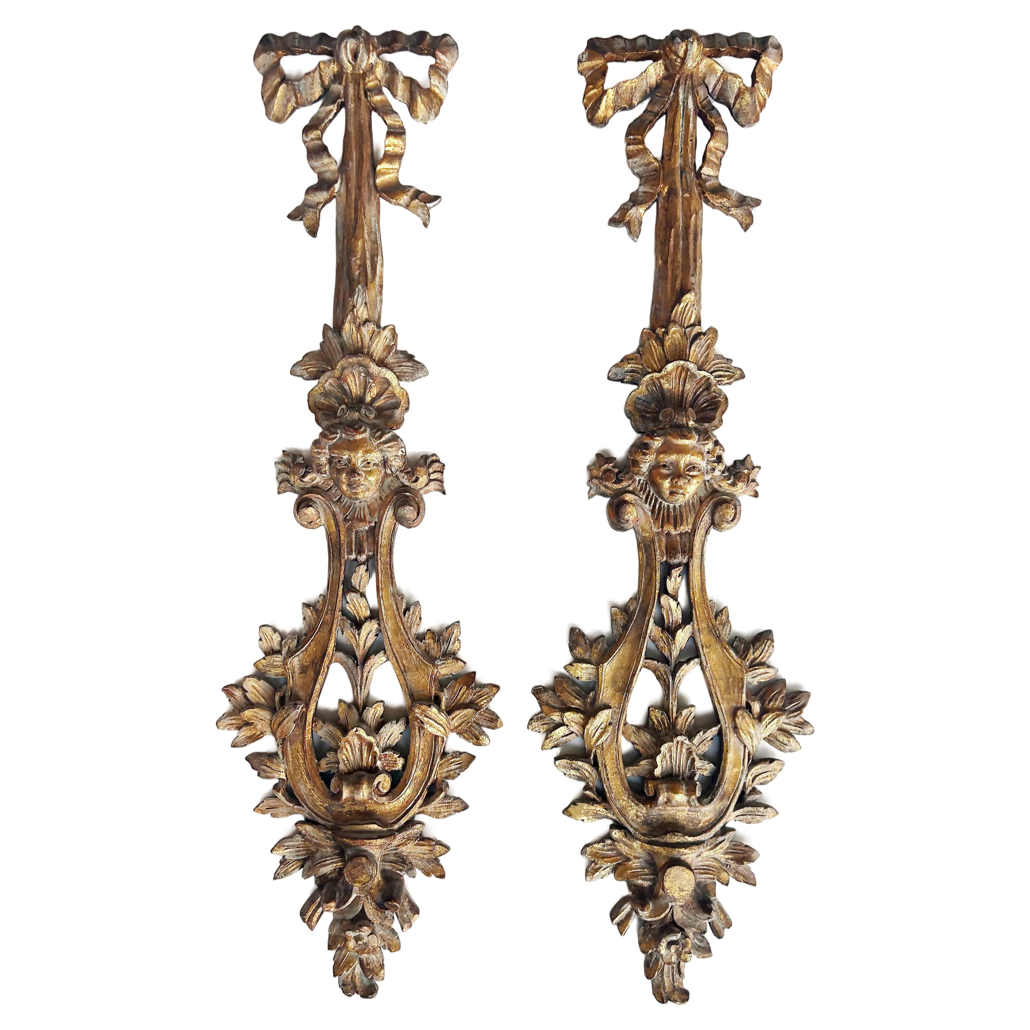 Ornate Vintage Italian Giltwood Figurative Wall Carvings, a Pair For ...