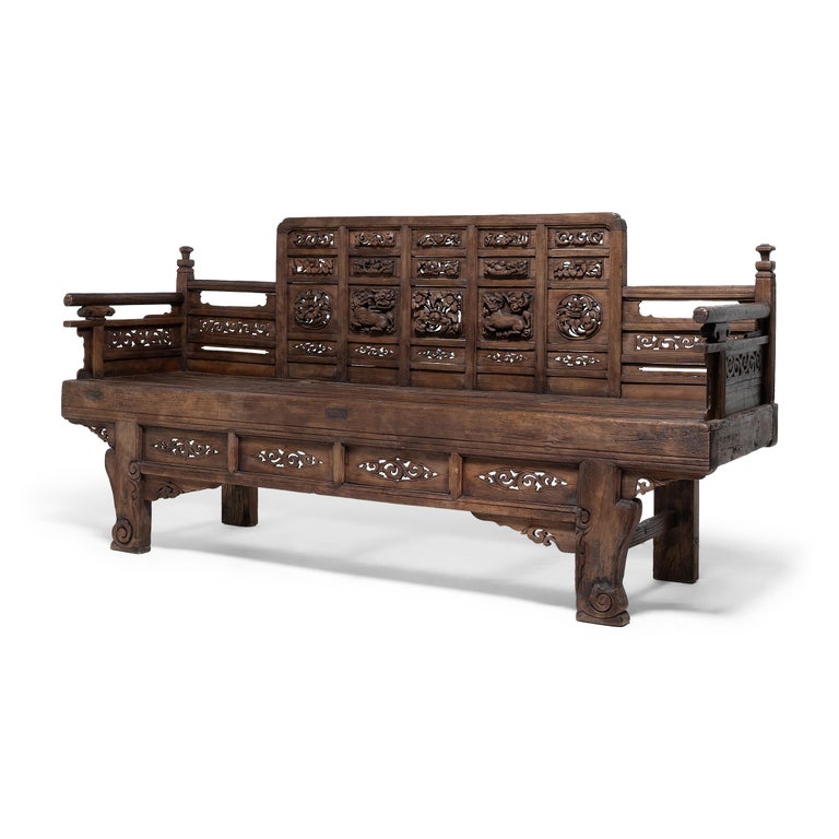 Ornately Carved Chinese Luohan Bed, c. 1550 For Sale at 1stDibs
