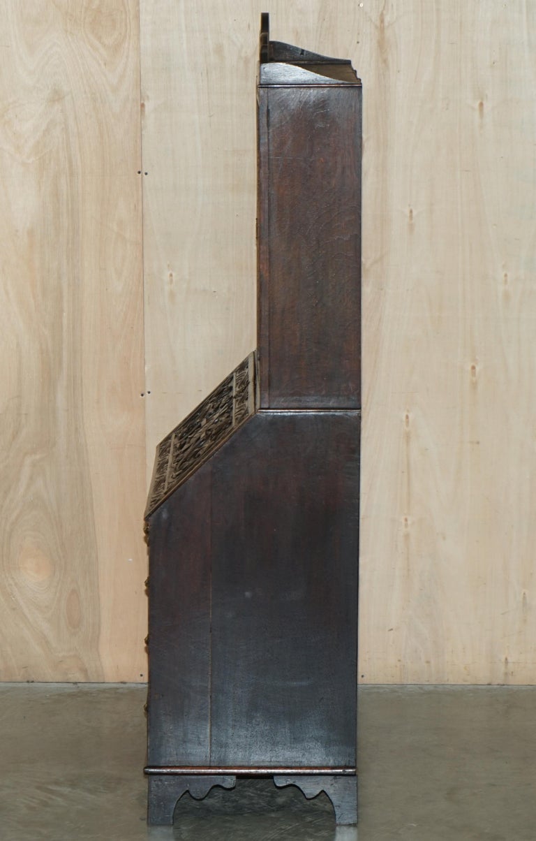 Ornately Carved English Oak Library Bureau Bookcase Lion's Head Brass ...