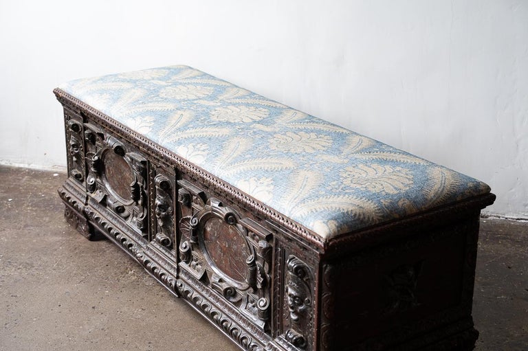 Ornately Carved Wooden Italian Cassone Chest For Sale at 1stDibs