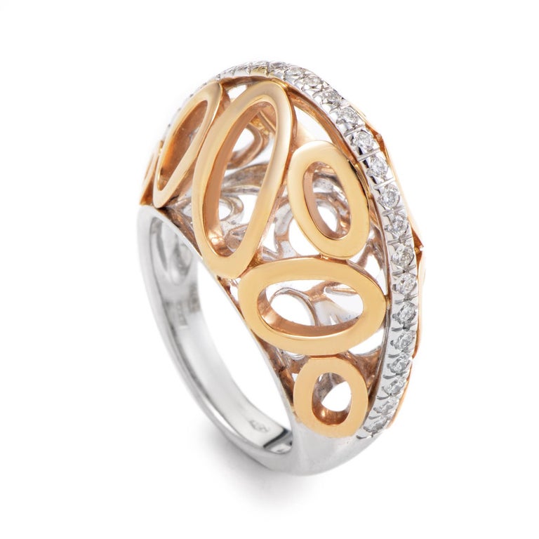 Oro Trend 18 Karat Yellow and White Gold Diamond Ovals Band Ring For ...