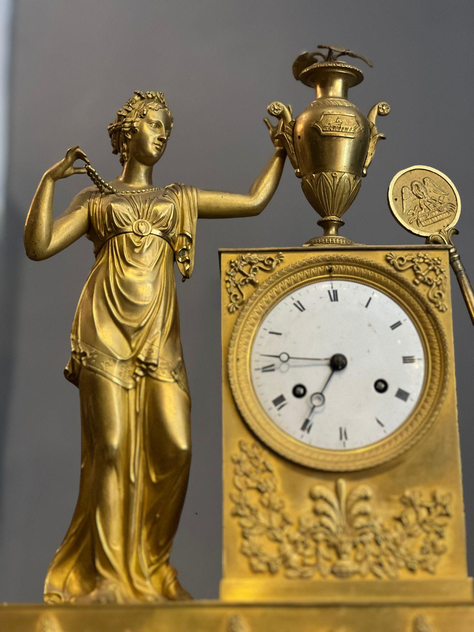 Empire clock with female figure For Sale at 1stDibs