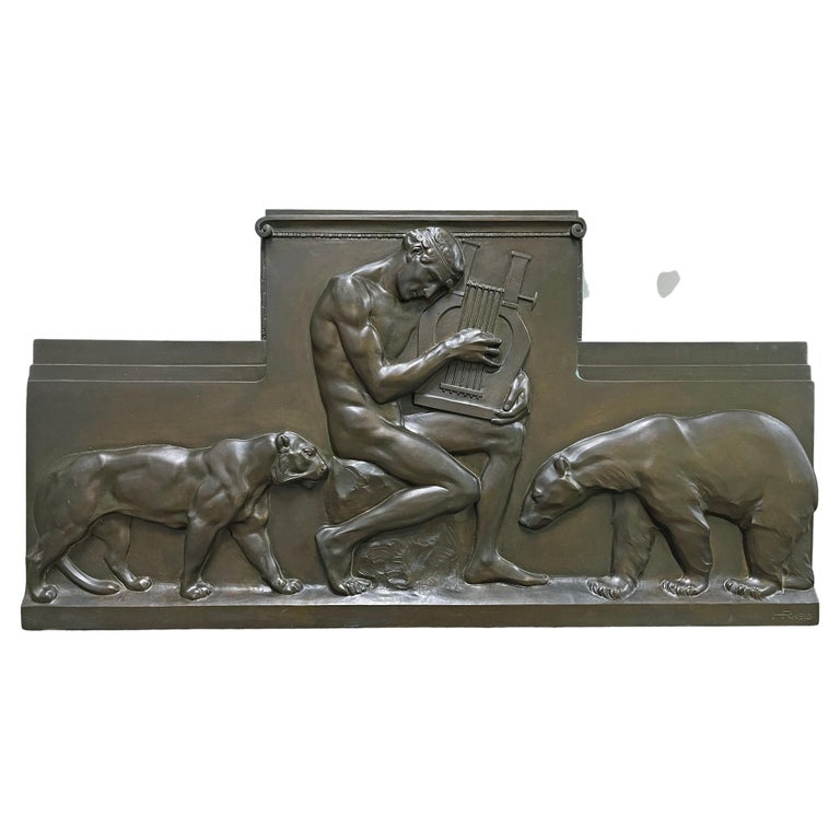 "Orpheus Charming the Animals," Monumental Bronze Relief with Nude Male ...