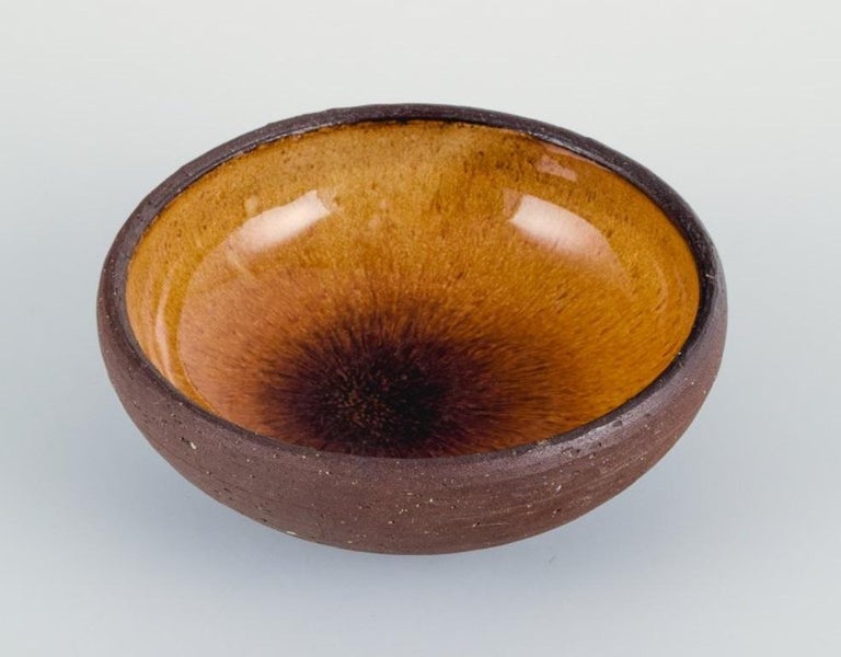 Osa, Denmark, Two Small Retro Unique Ceramic Bowls with Yellow-Brown ...