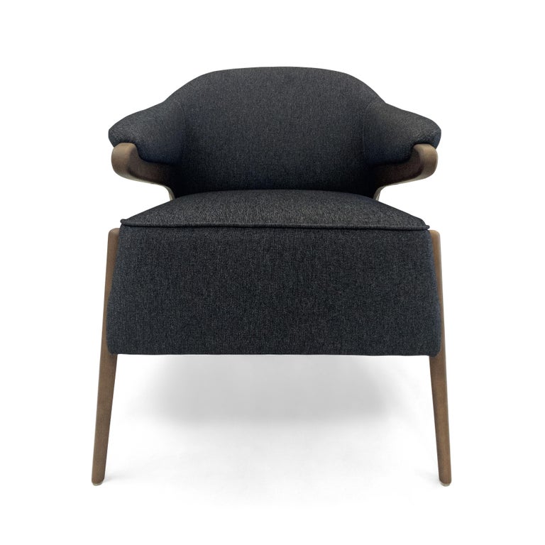 Osa Upholstered Armchair in Walnut Finish and Charcoal Fabric at 1stDibs
