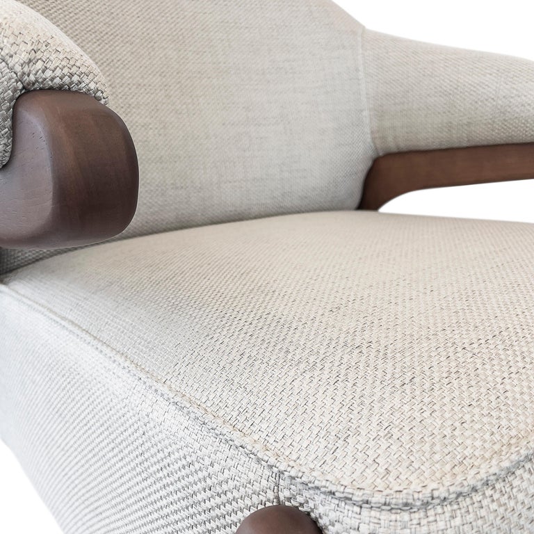 Osa Upholstered Armchair in Walnut Frame and Golden Fabric For Sale at ...