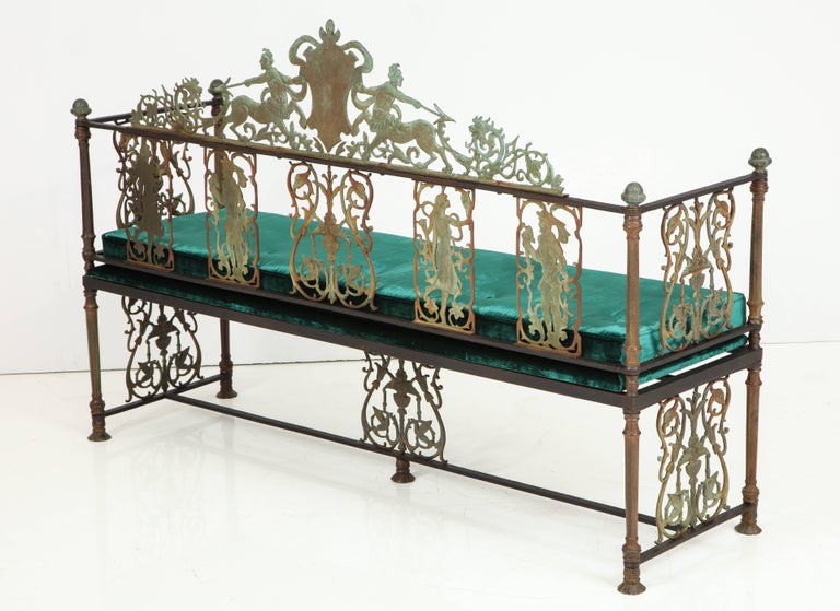 Oscar Bach Iron and Bronze Benches with Velvet Seat Cushions, USA ...