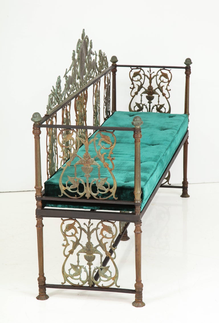 Oscar Bach Iron and Bronze Benches with Velvet Seat Cushions, USA ...