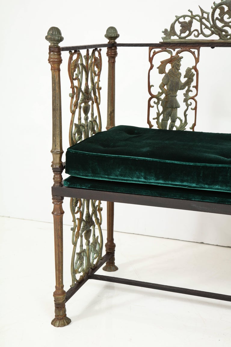 Oscar Bach Iron and Bronze Benches with Velvet Seat Cushions, USA ...