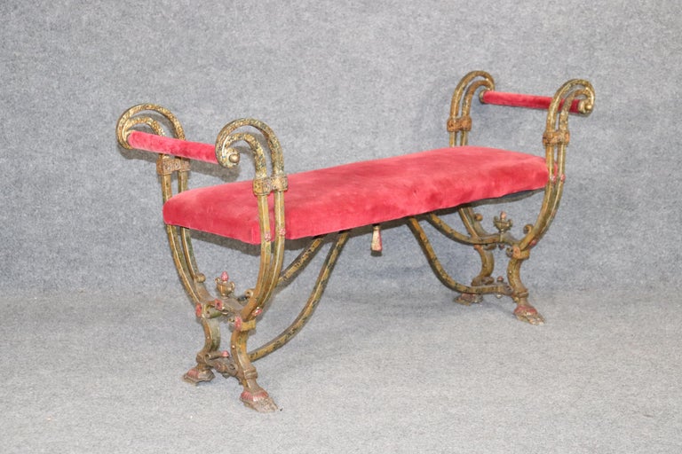 Oscar Bach Style Hand-Wrought Iron Upholstered Window Bench circa 1930 ...