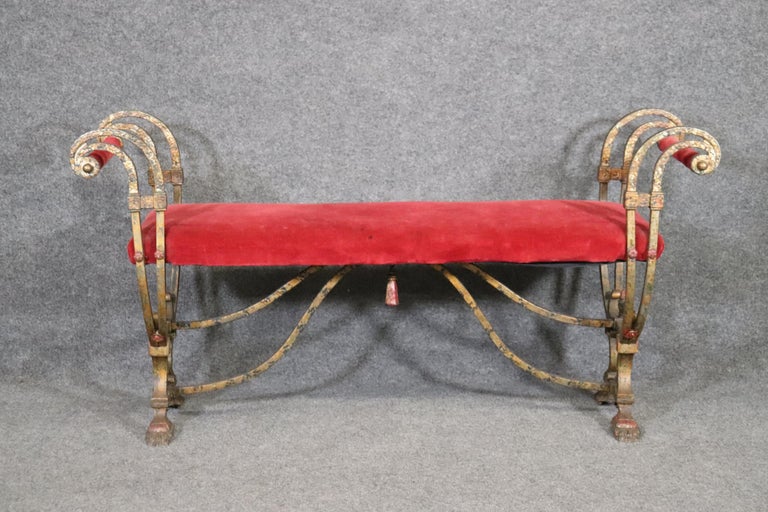 Oscar Bach Style Hand-Wrought Iron Upholstered Window Bench circa 1930 ...