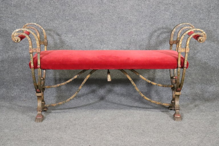 Oscar Bach Style Hand-Wrought Iron Upholstered Window Bench circa 1930 ...