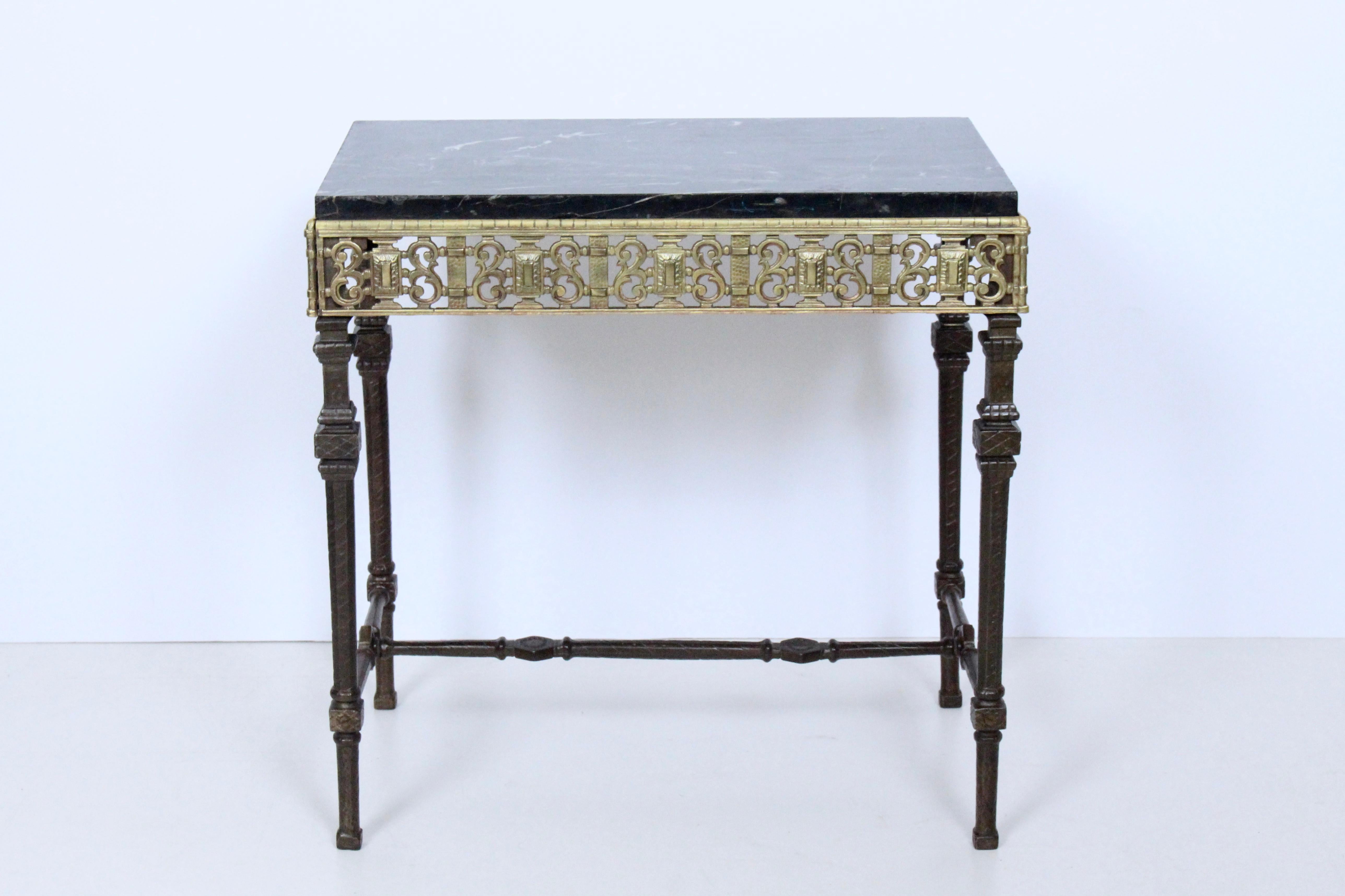 Oscar Bach Style Marble, Burnished Bronze and Iron Occasional Table ...