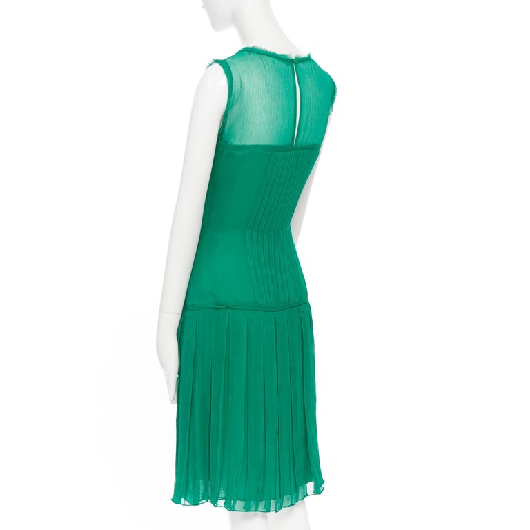 OSCAR DE LA RENTA 2011 kelly green silk pleated sheer yoke cocktail ...