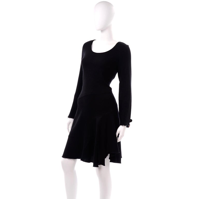 Oscar de la Renta Autumn Winter 2010 Black Wool Asymmetrical Runway Dress For Sale at 1stDibs
