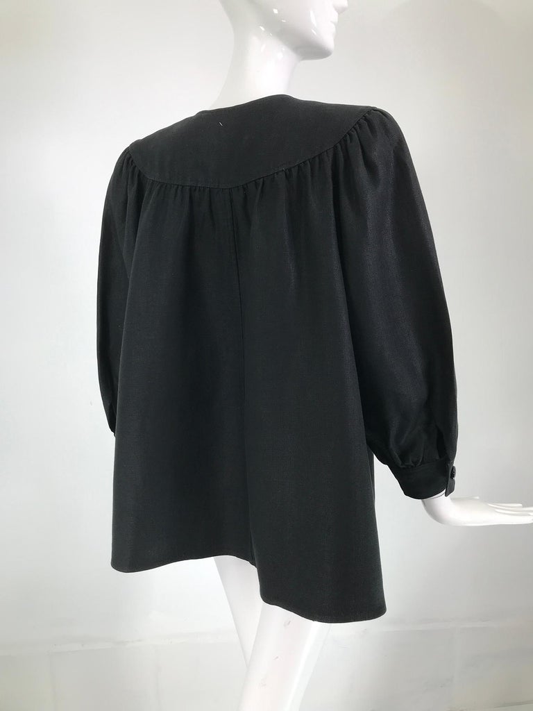 Oscar de la Renta Black Linen Button Front Full Sleeve Hip Pocket ...