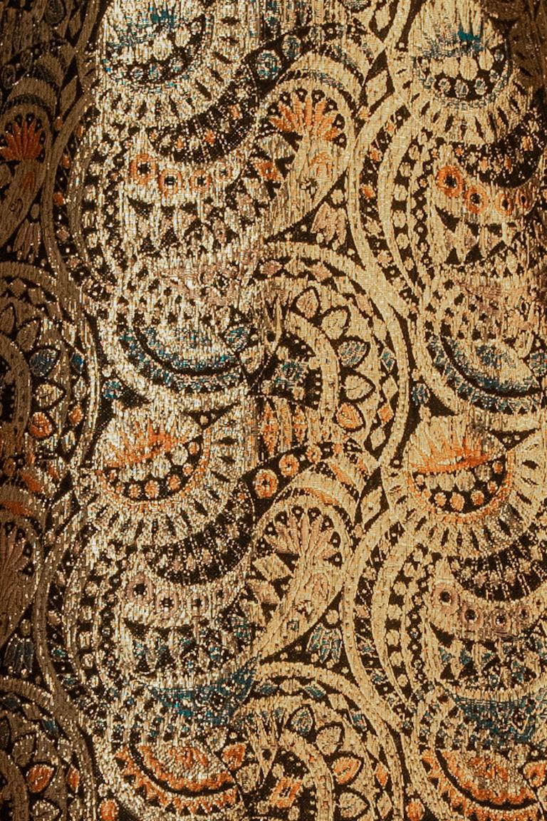 Oscar de la Renta Gold Metallic Brocade Sable Trim Evening Dress, c ...