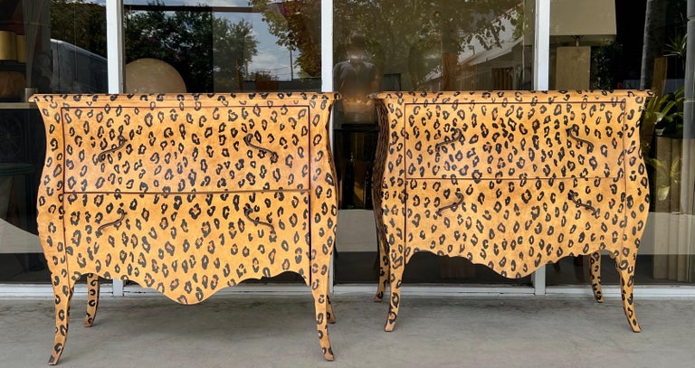 Oscar De La Renta Pair of Leopard Bombe Chests For Sale at 1stDibs