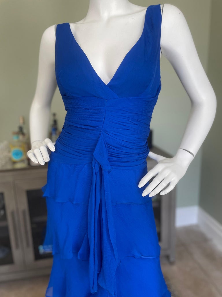 Oscar de la Renta Plunging Vintage Layered Silk Chiffon Evening Dress ...