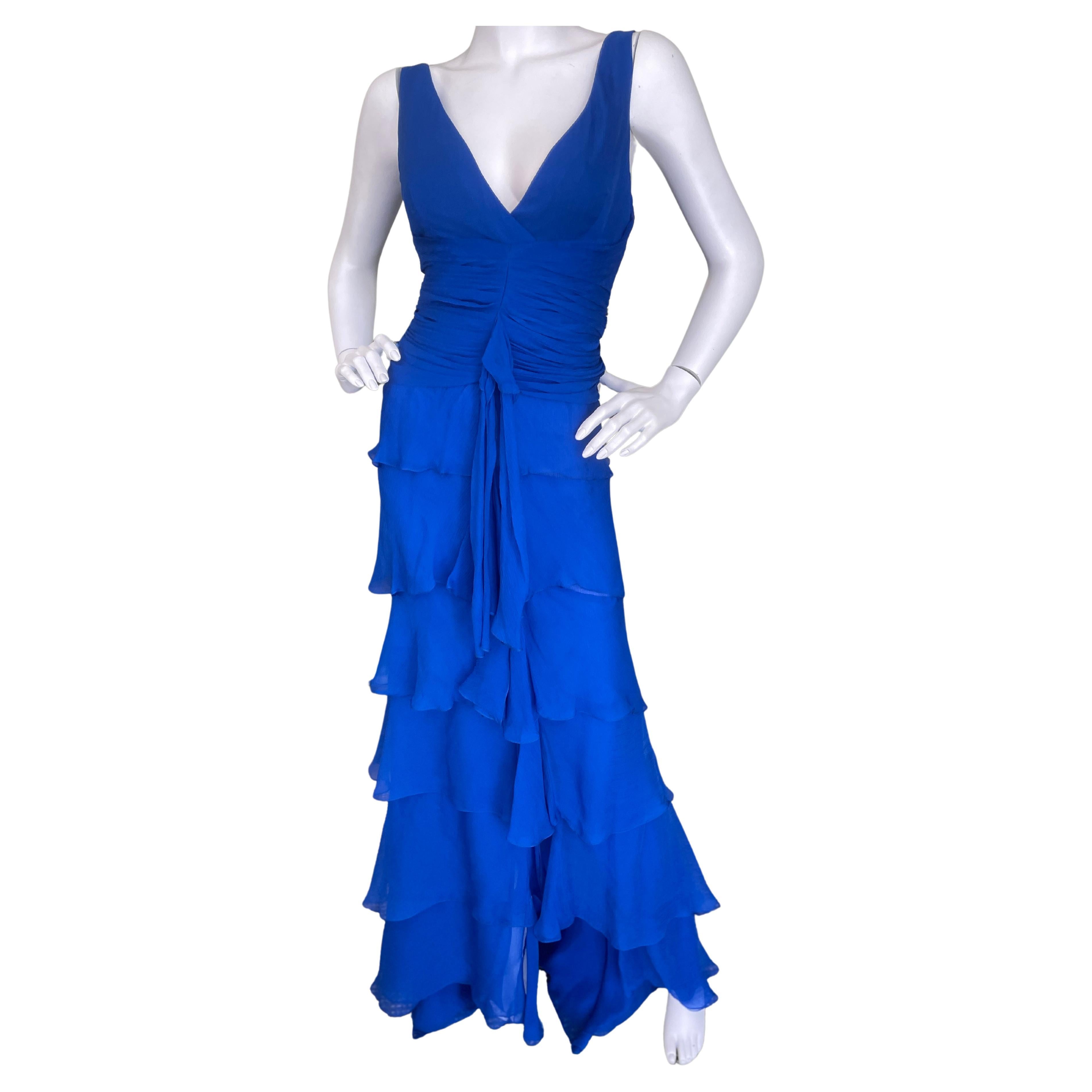 Oscar de la Renta Plunging Vintage Layered Silk Chiffon Evening Dress ...