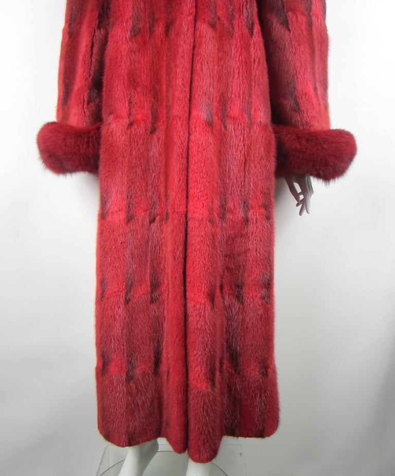 Oscar De La Renta Red Sheared Mink Fur and Fox Full Length Coat For ...